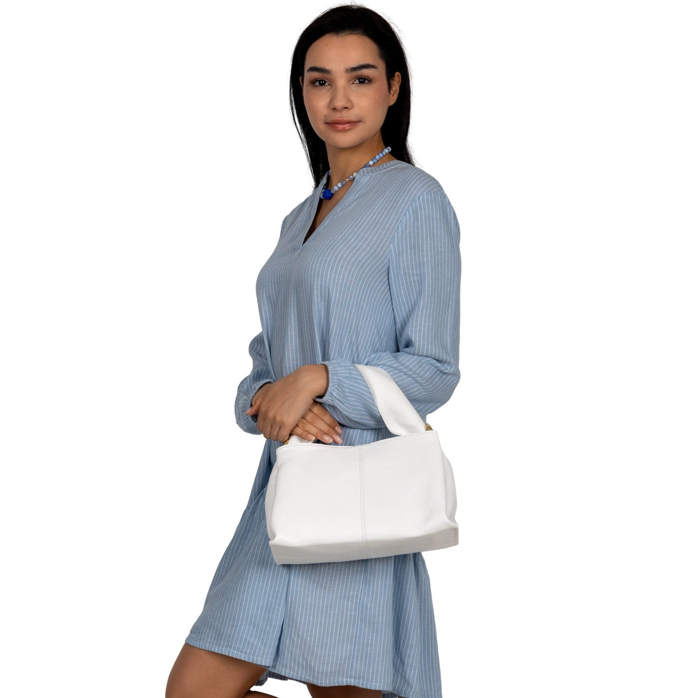 Extravagante Leder Handtasche mit Schulterriemen Weiß-Shirin Sehan ...